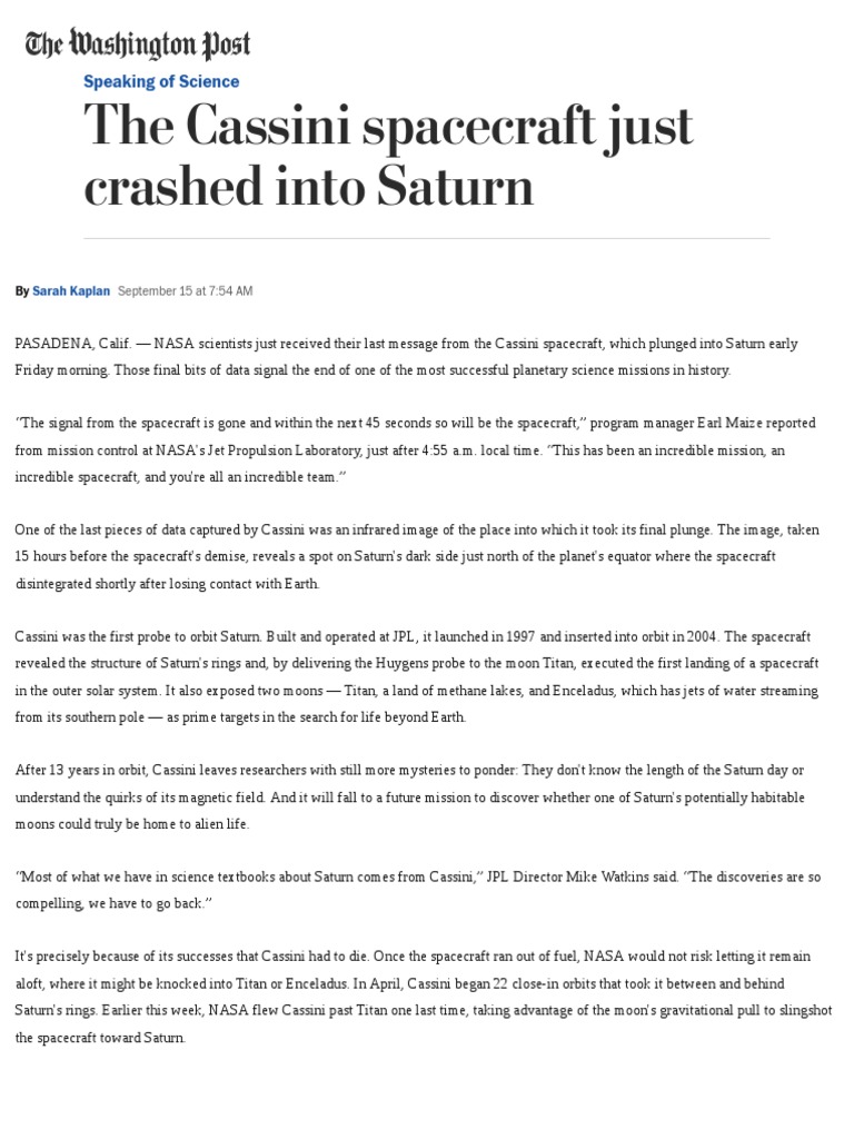 Cassini | PDF | Saturn | Bodies Of The Solar System