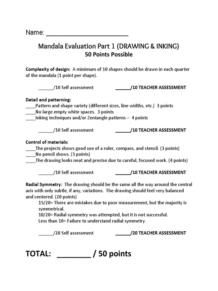 Mandala Drawing Evaluation Rubric | PDF