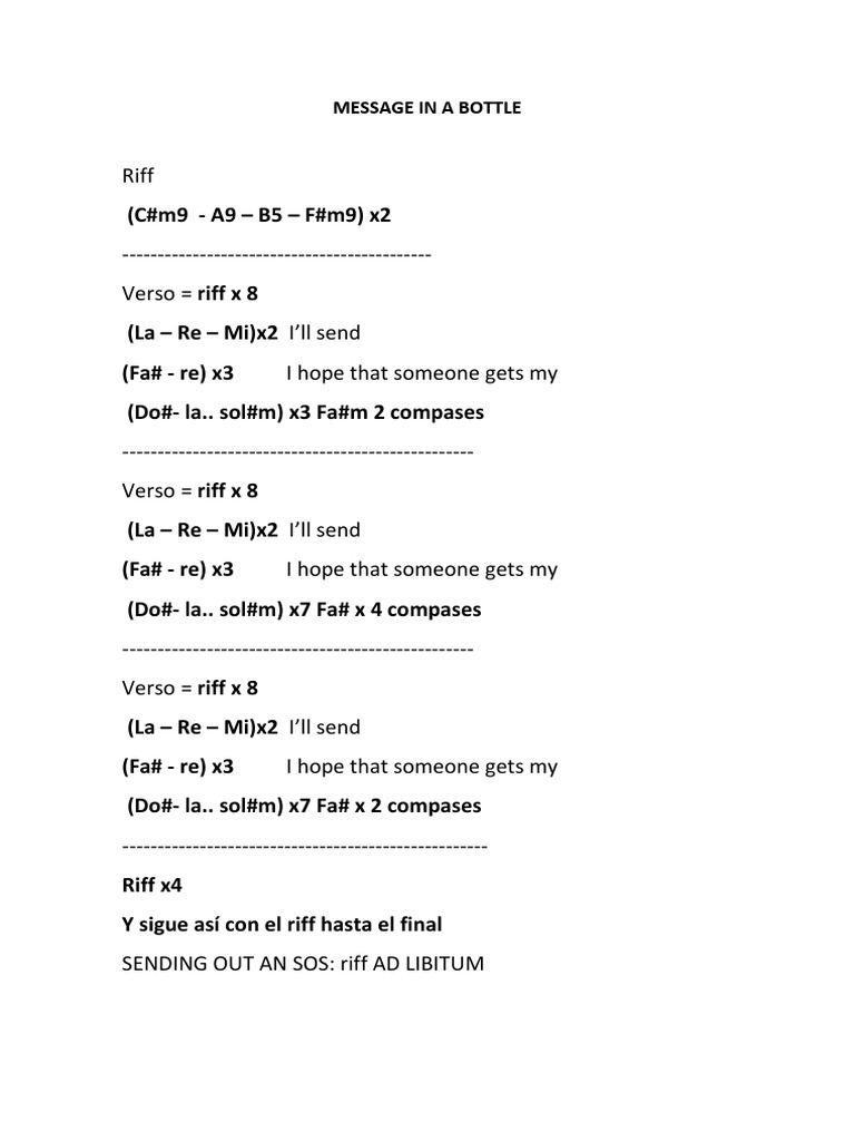 Message in A Bottle Chords Acordes PDF