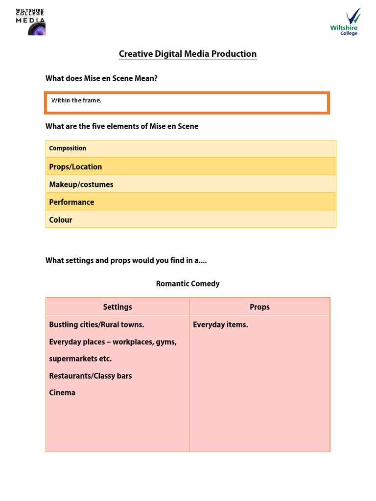 Intro To Mise en Scene Handout l3 | PDF