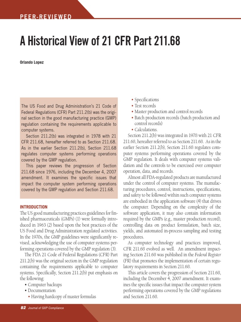 A Historical View of 21 CFR Part 211.168 | PDF | Verification And ...