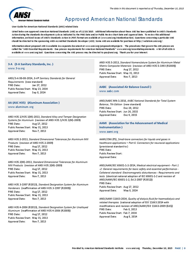 Approved American National Standards PDF | PDF | Medical Device ...