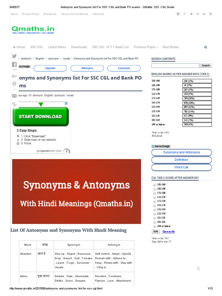 Antonyms and Synonyms | PDF | Courage