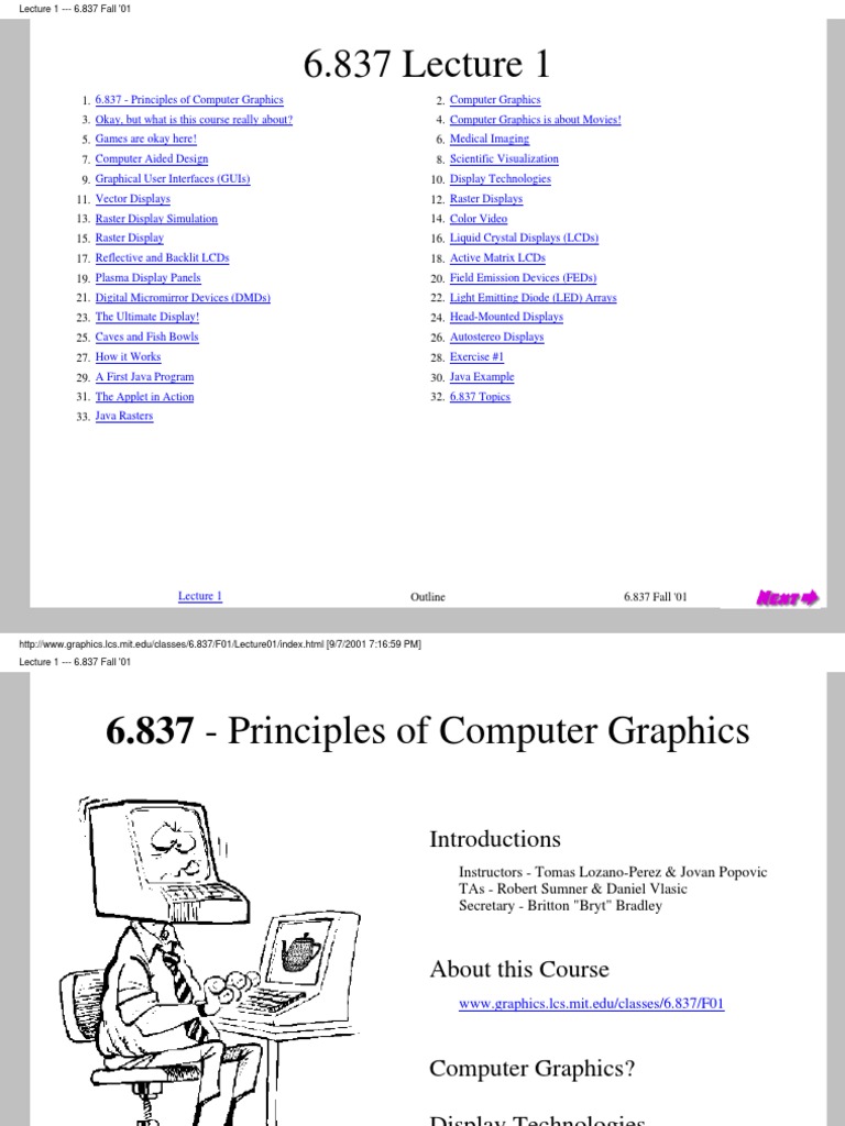 6.837 Lecture 1 | PDF | Cathode Ray Tube | Liquid Crystal Display