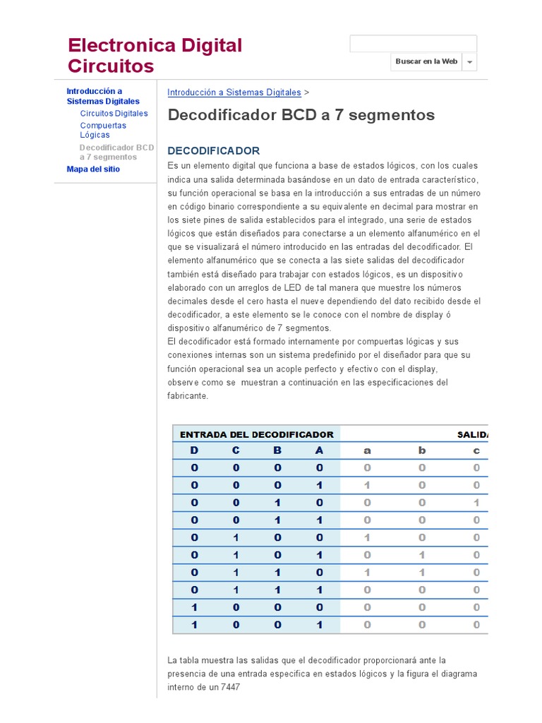 Decodificador BCD A 7 Segmentos - Electronica Digital Circuitos | PDF ...