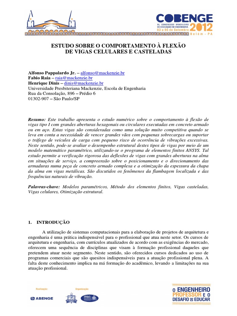 Estudo Sobre o Comportamento À Flexão de Vigas Celulares e Casteladas ...
