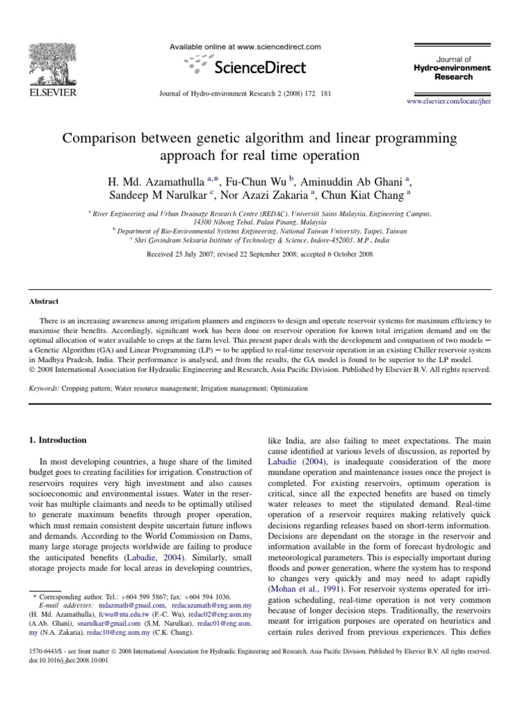 Comparison Between Genetic Algorithm and Linear Programming Approach For Real Time Operation ...