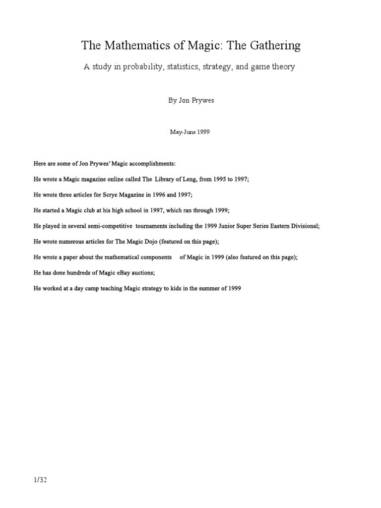 Mathematics - Mathematics of Magic - A Study in Probability, Statistics ...