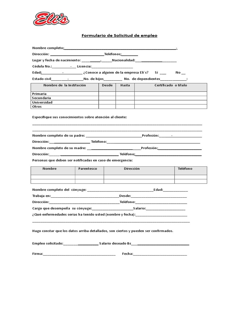 Formularios de Solicitud de Empleo | PDF