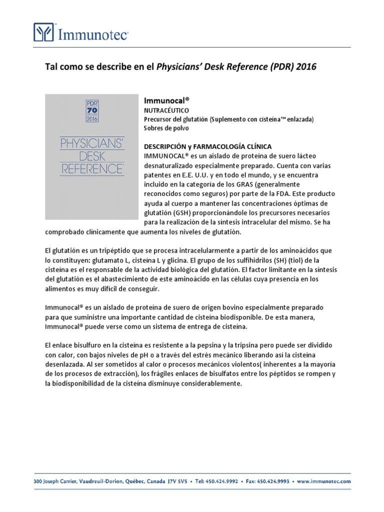 PDR Immunocal | PDF | Glutatión | Sistema inmune