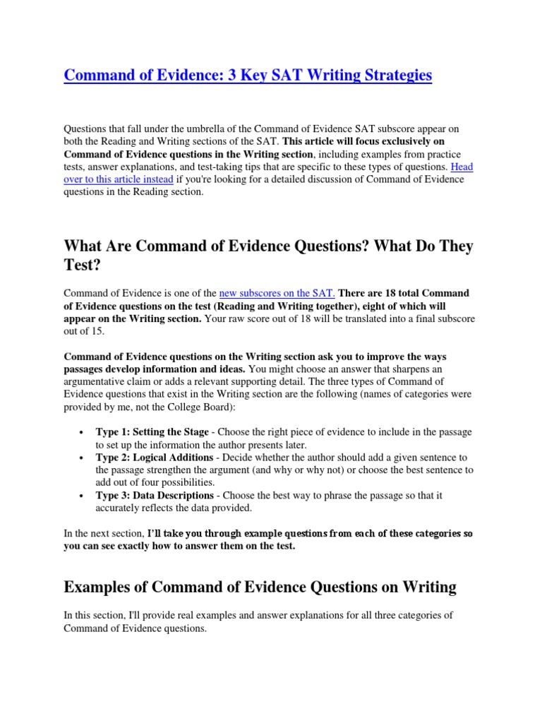 SAT The Command of Evidence | PDF | Sat | Organic Foods