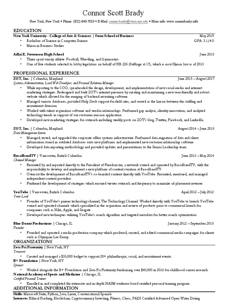 Connor Brady Resume Ocr 2017 | PDF | You Tube | Social Media