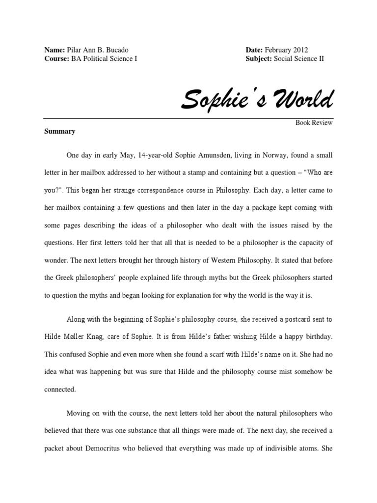 Sophie's World Summary | PDF | Free Will | Reason