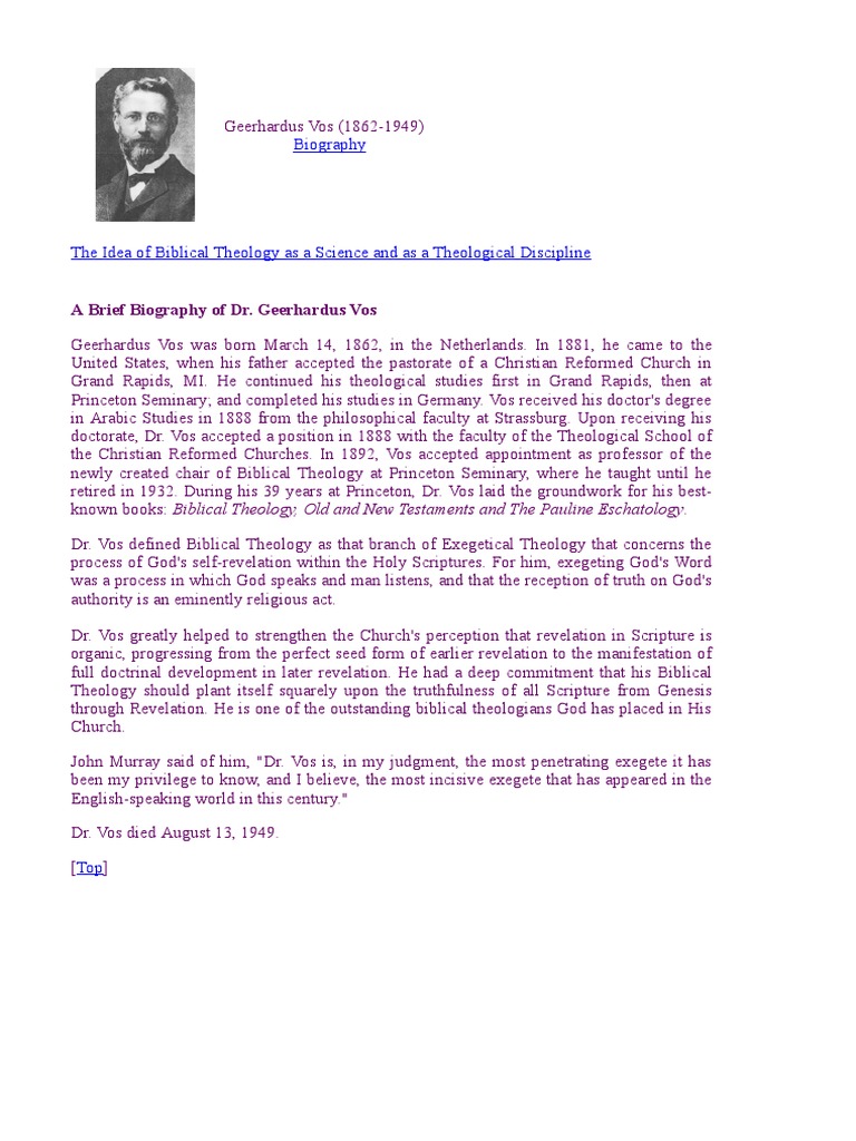 Biography of Geerhardus Vos-Dr-1862-1949 | PDF | Social Science ...
