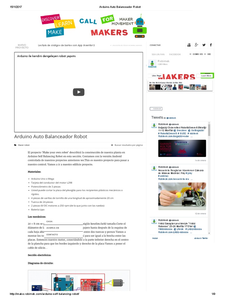Arduino Auto Balanceador Robot | Descargar gratis PDF | Robot | Robótica