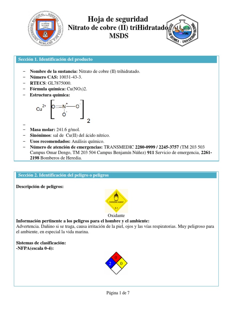 Nitrato de Cobre II Trihidratado Hoja | PDF | Agua | Residuos