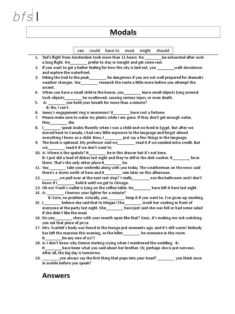 Modals Ex | PDF | Leisure