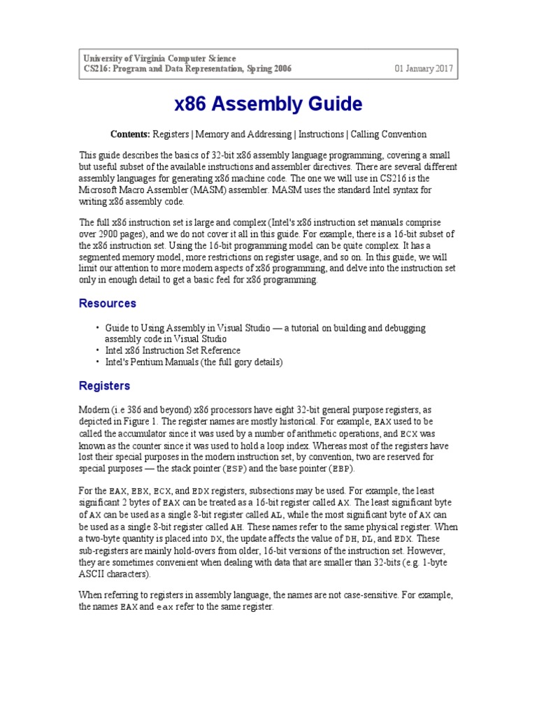 Chuleta 2 Assembler-Cheatsheet | PDF | Subroutine | Assembly Language