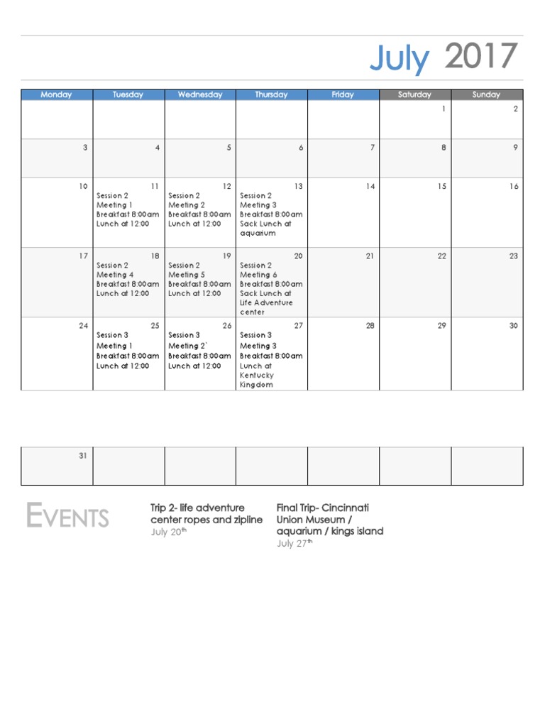 July Calendar | PDF | Sports