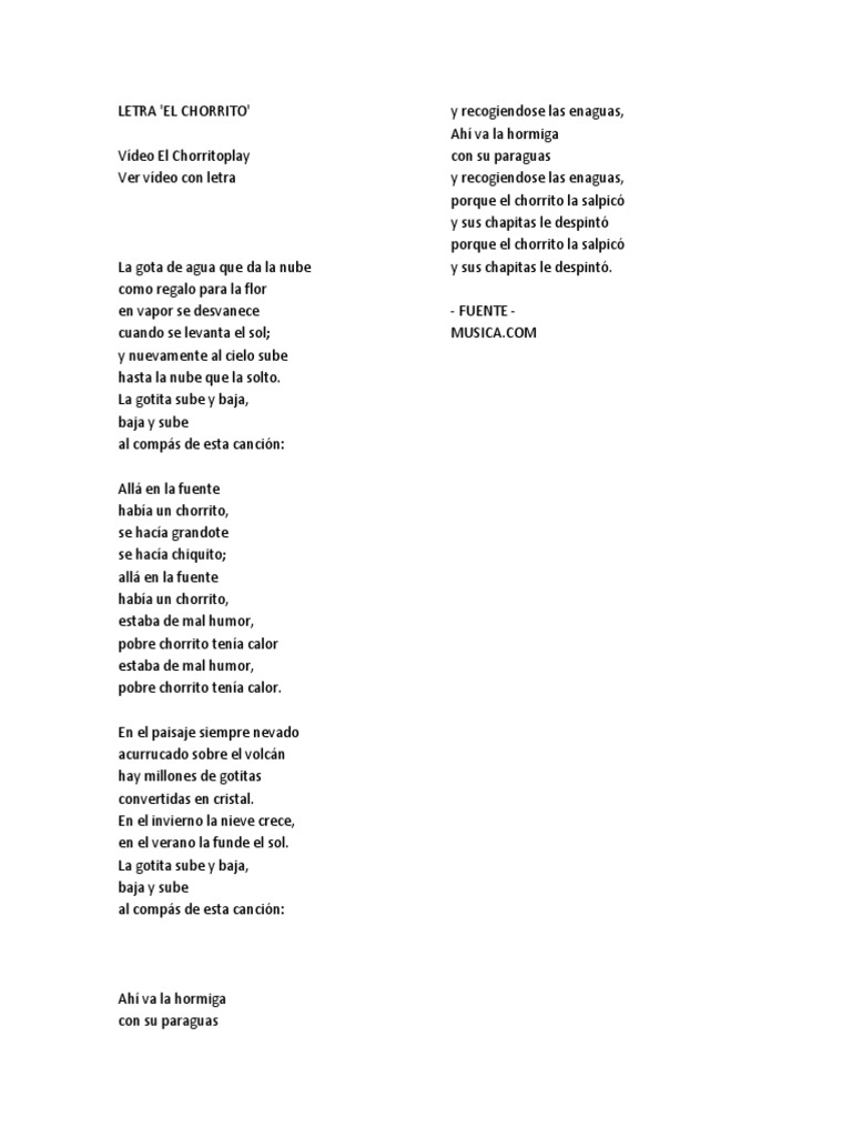 Letra El Chorrito | PDF