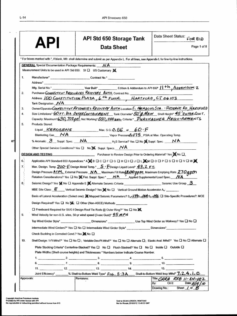 Addendum 3 Tank Data Sheet PDF | PDF