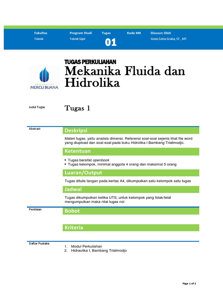 Tugas UTS Mekanika Fluida Part 1 | PDF