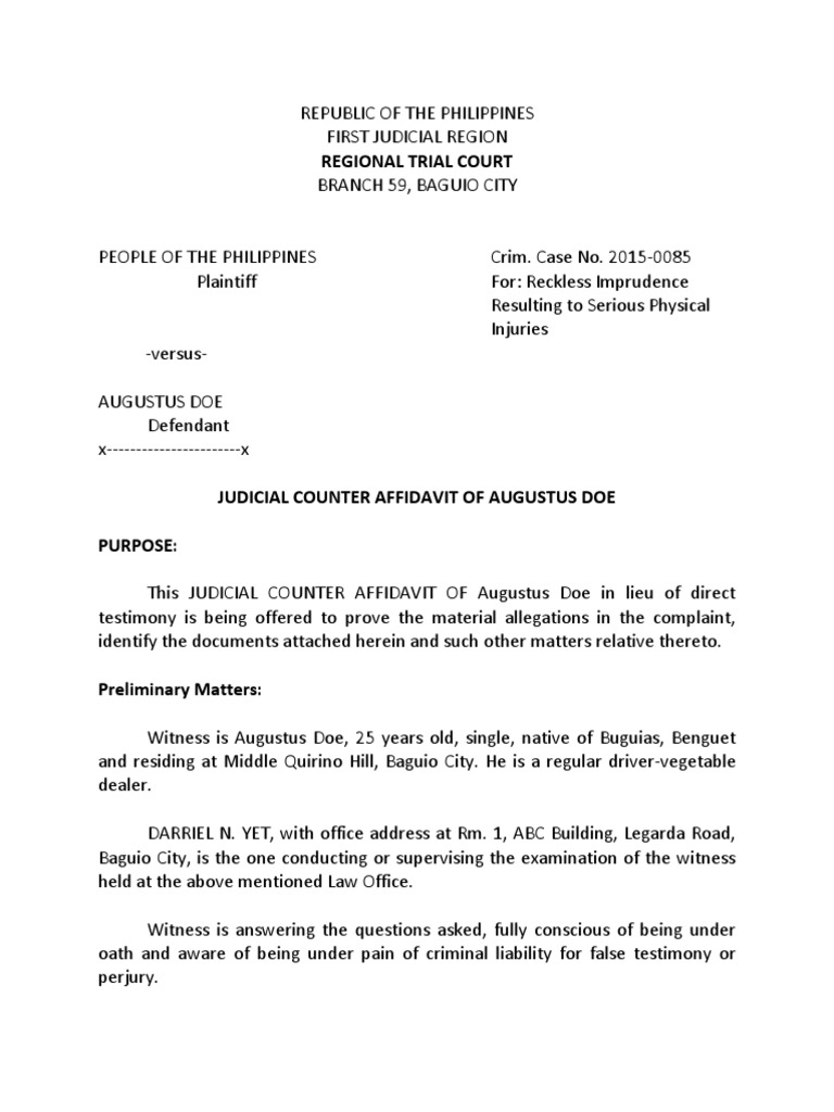 Judicial Counter Affidavit of Augustus | PDF | Affidavit | Perjury