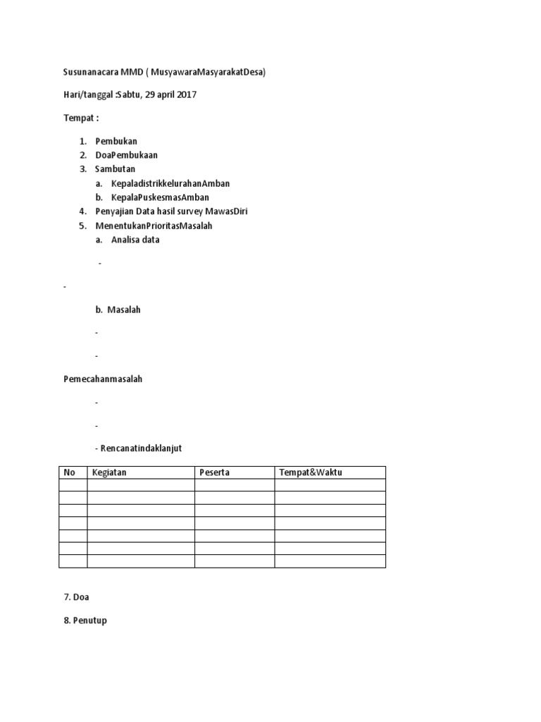 Susunan Acara MMD | PDF