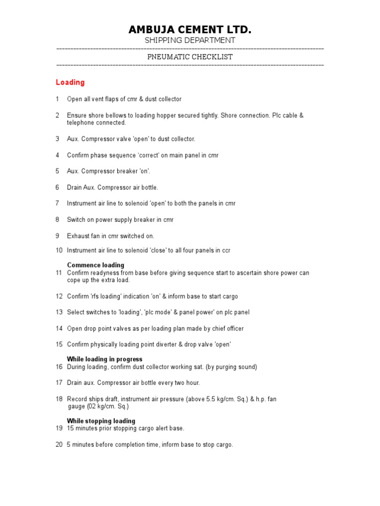 Pneumatic Checklist | PDF | Valve | Manufactured Goods