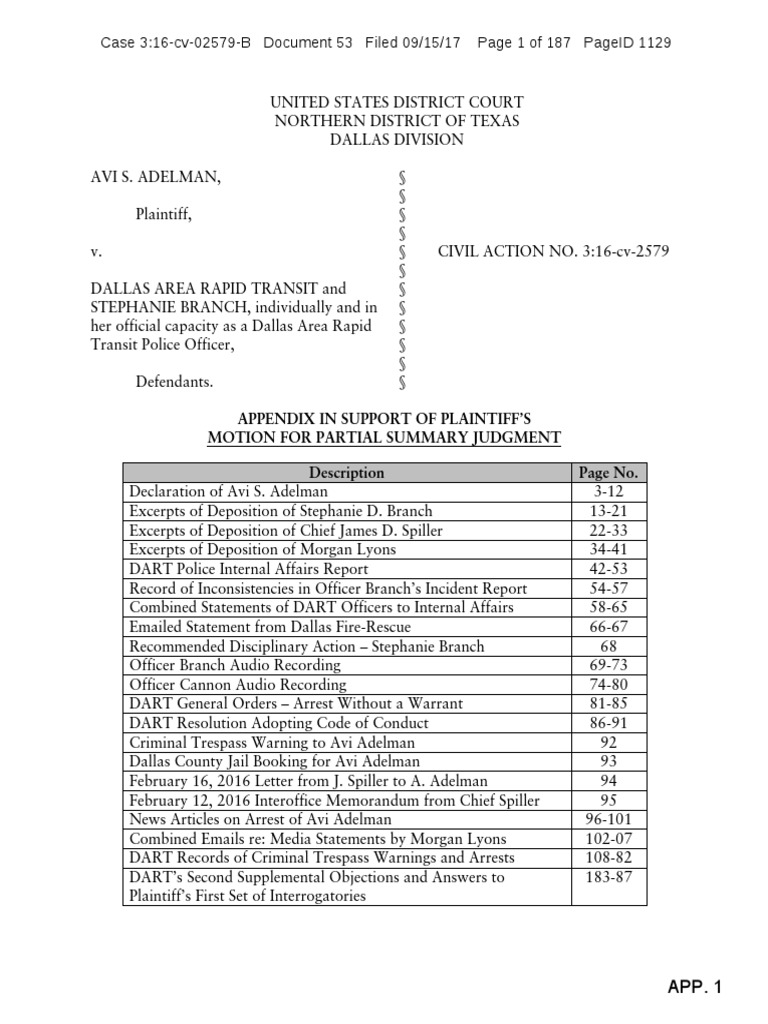 MSJ Adelman Appendix (Filed) | PDF | Summary Judgment | Deposition (Law)
