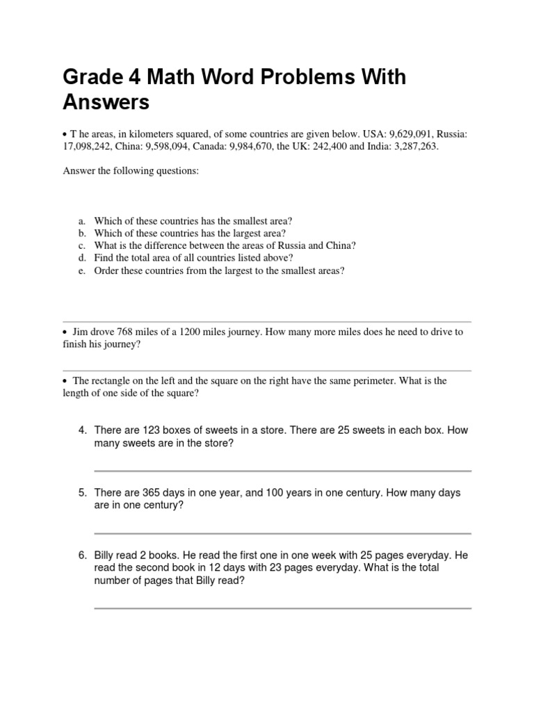 Grade 4 Word Problems With Answers | PDF | Triangle | Euclid