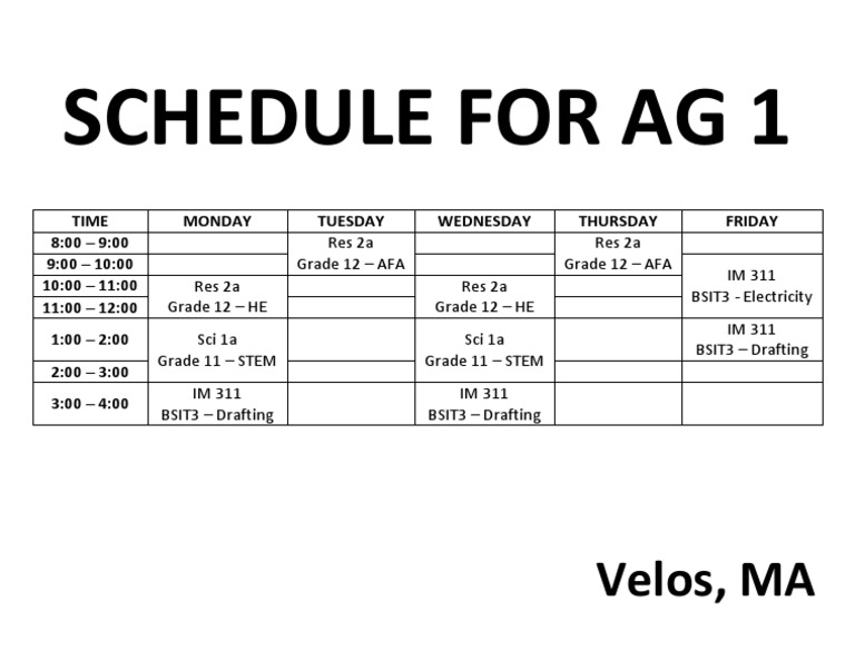 Schedule For Ag 1 | PDF