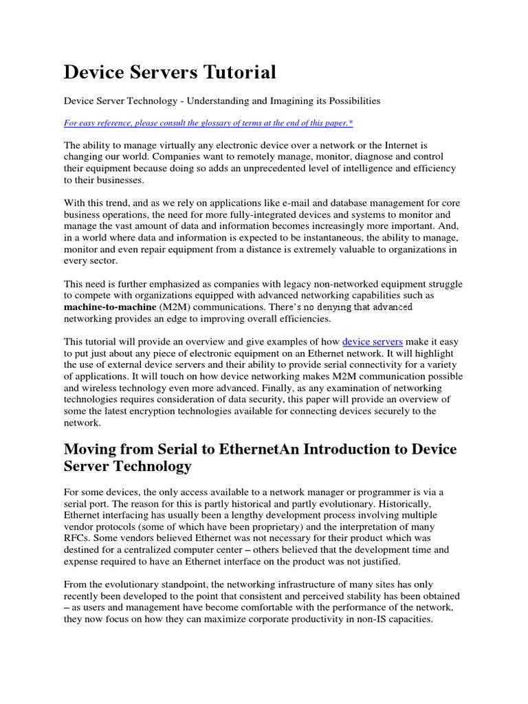 Device Servers Tutorial | PDF | Ethernet | Computer Network