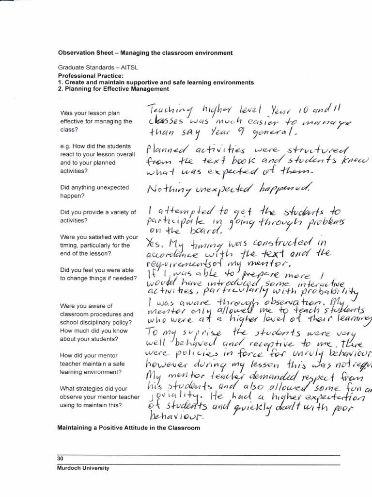 Observations - Managing The Classroom Environment | PDF | Communication ...