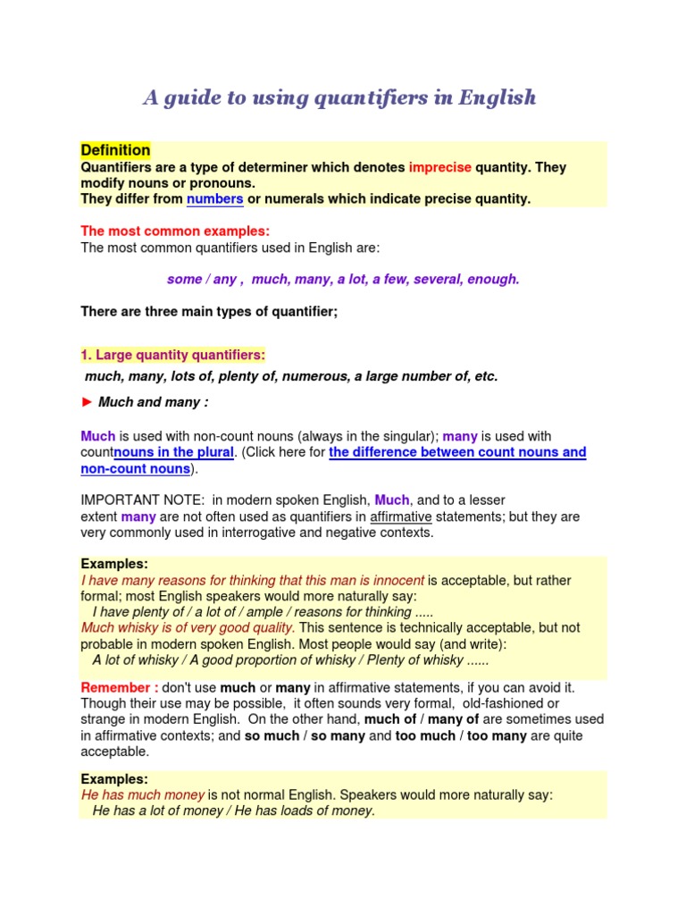 Inisasi 3 A Guide To Using Quantifiers in English | PDF | Grammatical ...