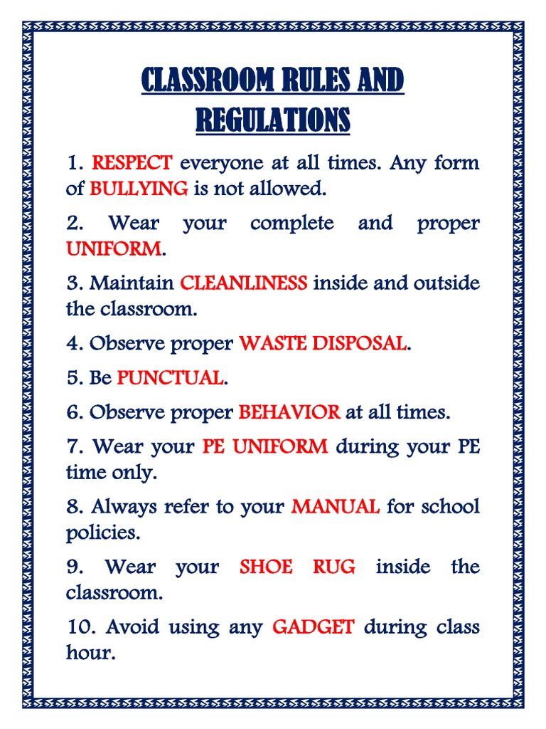 Classroom Rules and Regulations | PDF