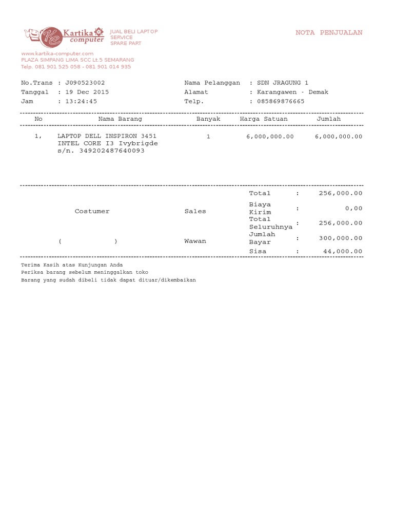 Nota Kartika Computer | PDF