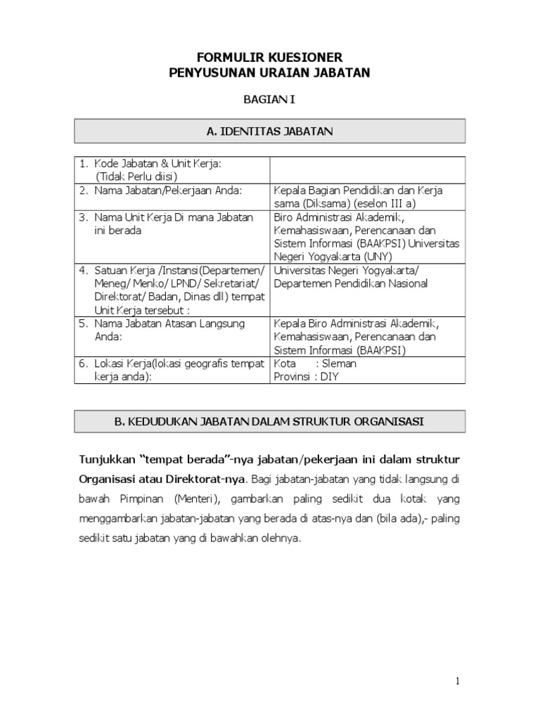 Kuesioner Analisis Jabatan | PDF | Bisnis | Komputer
