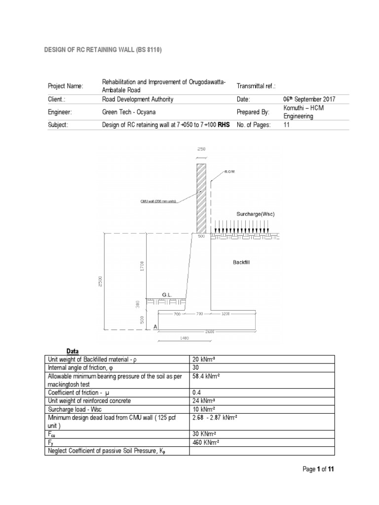 Design of RC Retaining Wall (BS 8110) ) | PDF | Building Materials ...