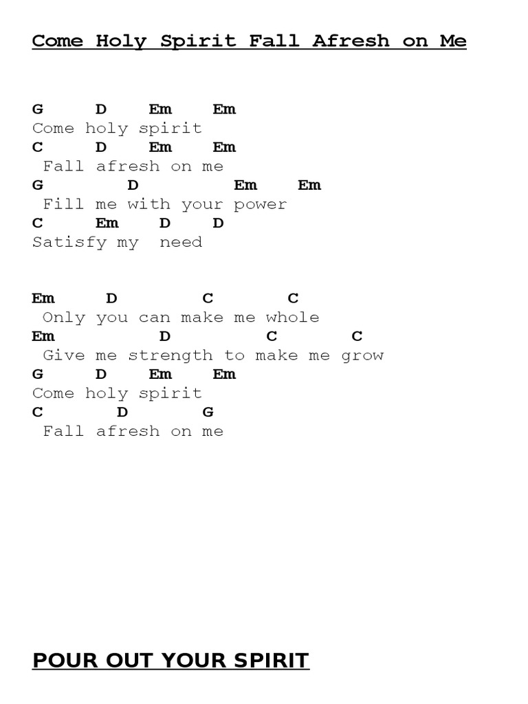 Come Holy Spirit Fall Afresh On Me | PDF