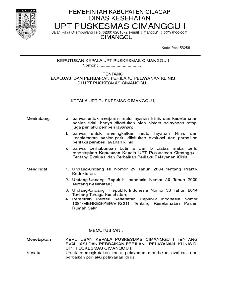 9.1.2.1 SK Tentang Evaluasi Dan Perbaikan Perilaku Pelayanan Klinis | PDF