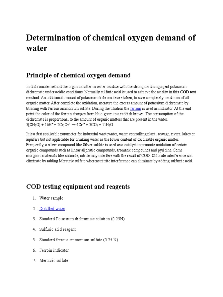 Determination of COD From Supplied Sample. | Download Free PDF ...