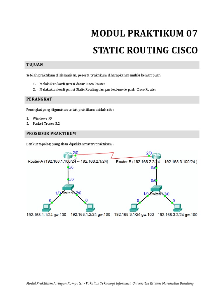 Modul Praktikum Static Routing Cisco | PDF