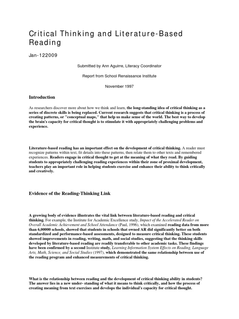 Critical Thinking and Literature-Based Reading | PDF | Flow (Psychology ...