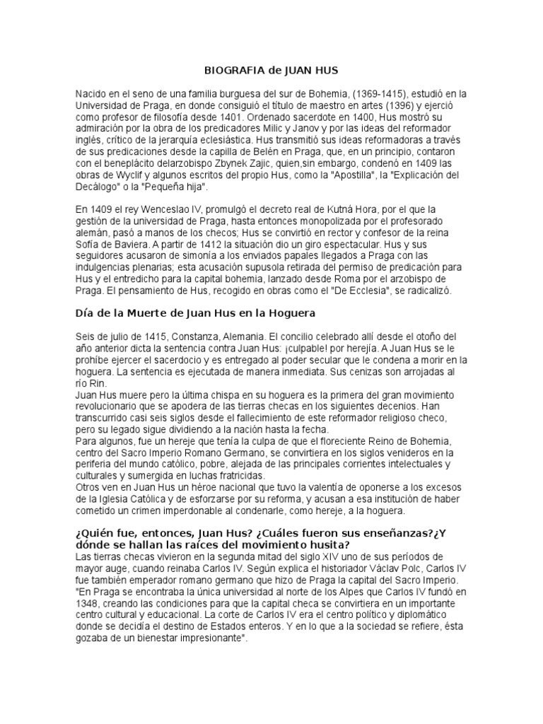 Biografia de JUAN HUS | PDF | Republica checa | Iglesia Católica