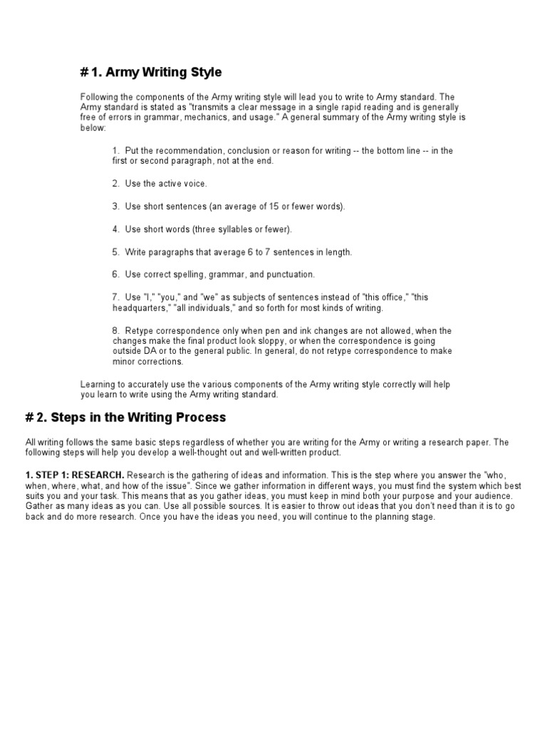 Army Writing Style | PDF | Grammatical Number | Verb