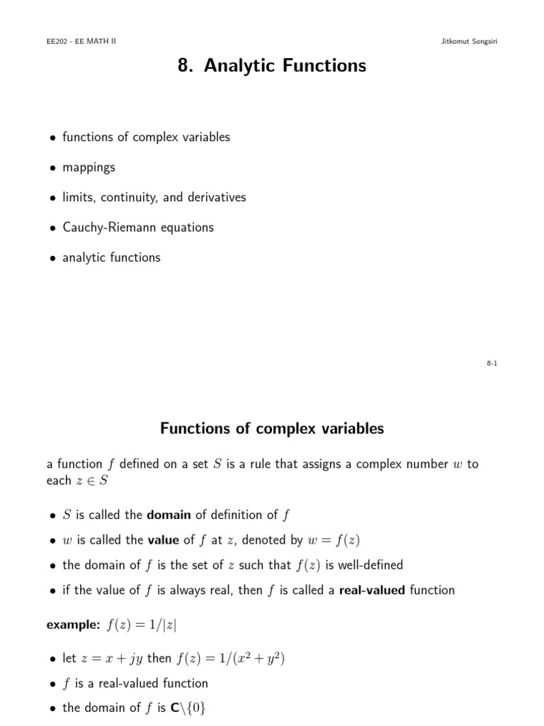 8 - Analytic Functions | PDF | Continuous Function | Trigonometric ...