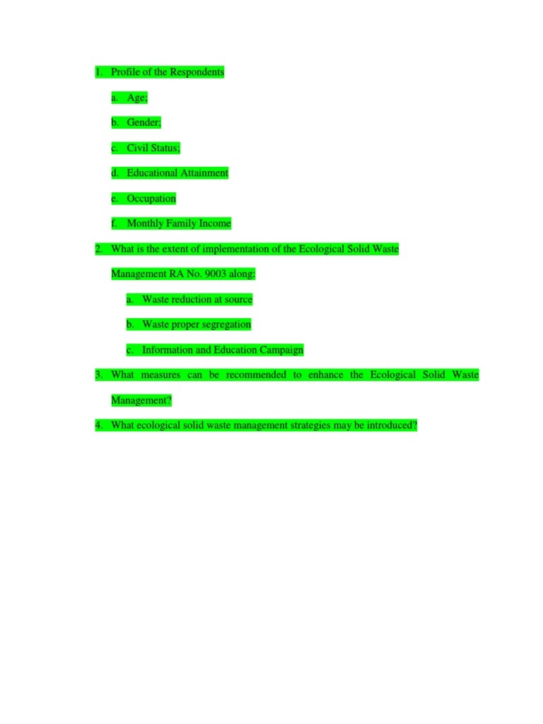 Survey Questionnaires | Waste Management | Municipal Solid Waste