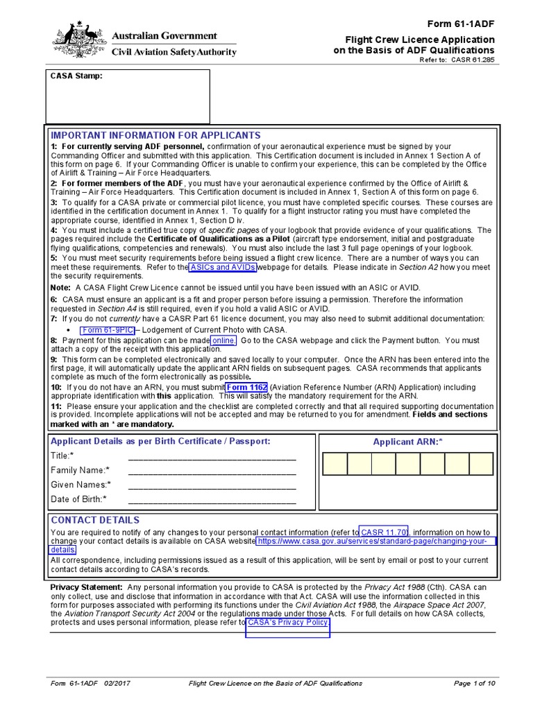 ADF Flight Crew Licence Application Form | PDF | Flight Instructor ...