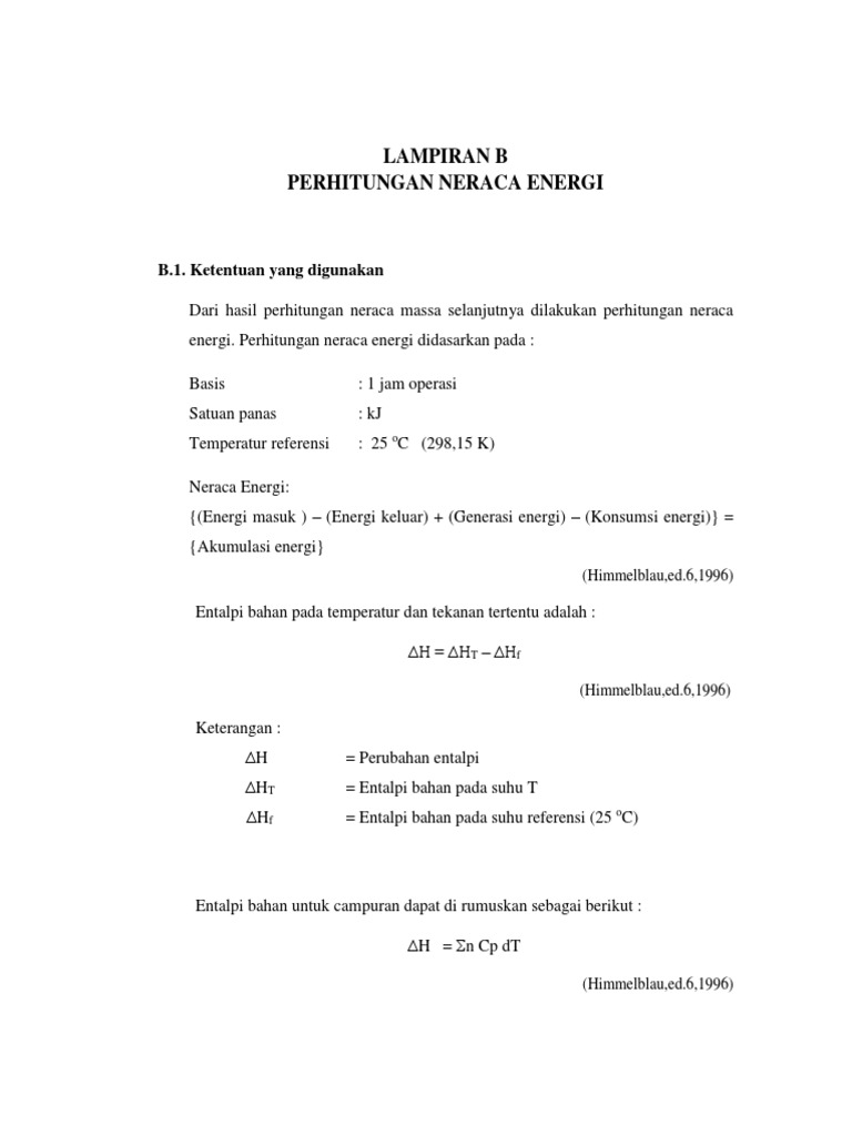 Perhitungan Neraca Energi dan Panas | PDF